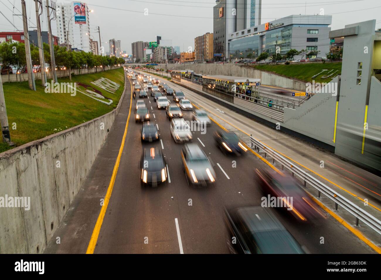 LIMA, PERU - JUNE 4, 2015: Metropolitano rapid transport bus system ...