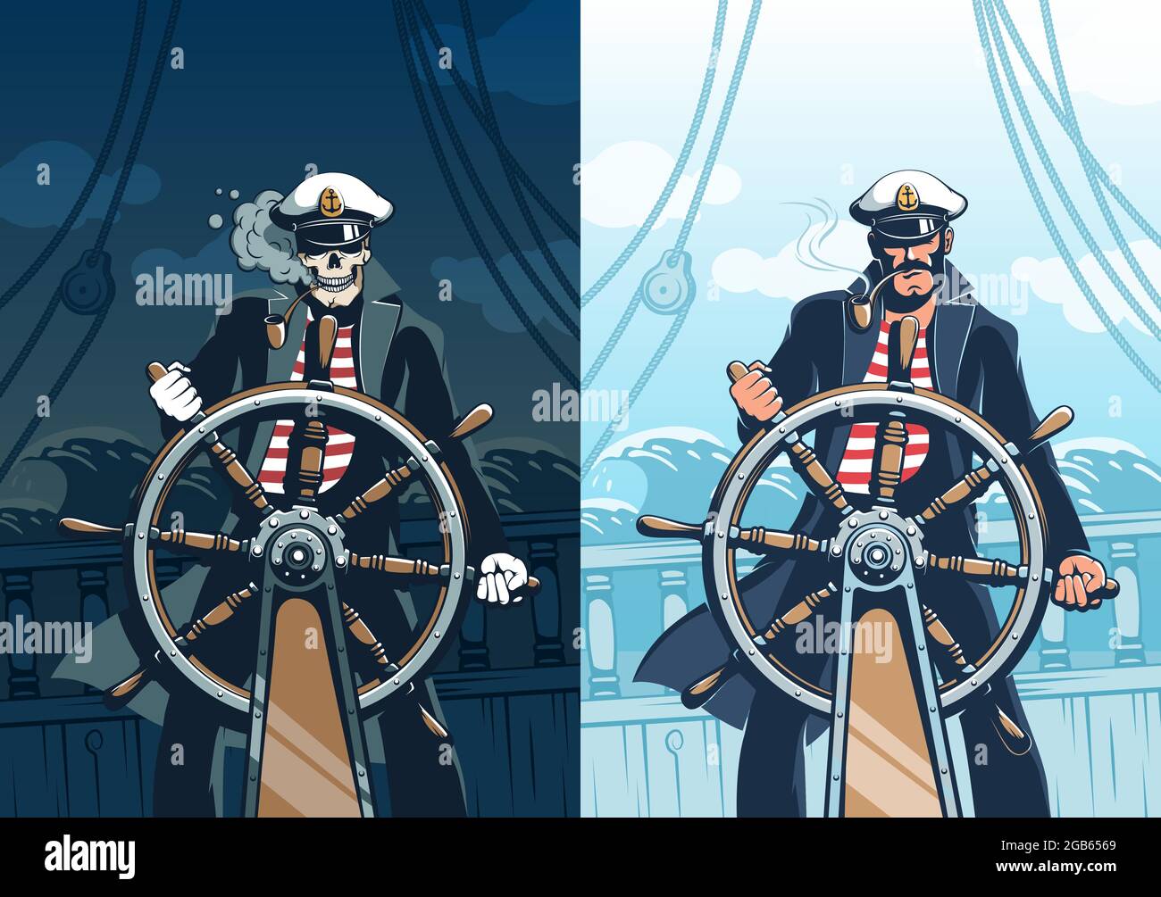 Ship Captain at helm against sea background Stock Vector Image & Art ...