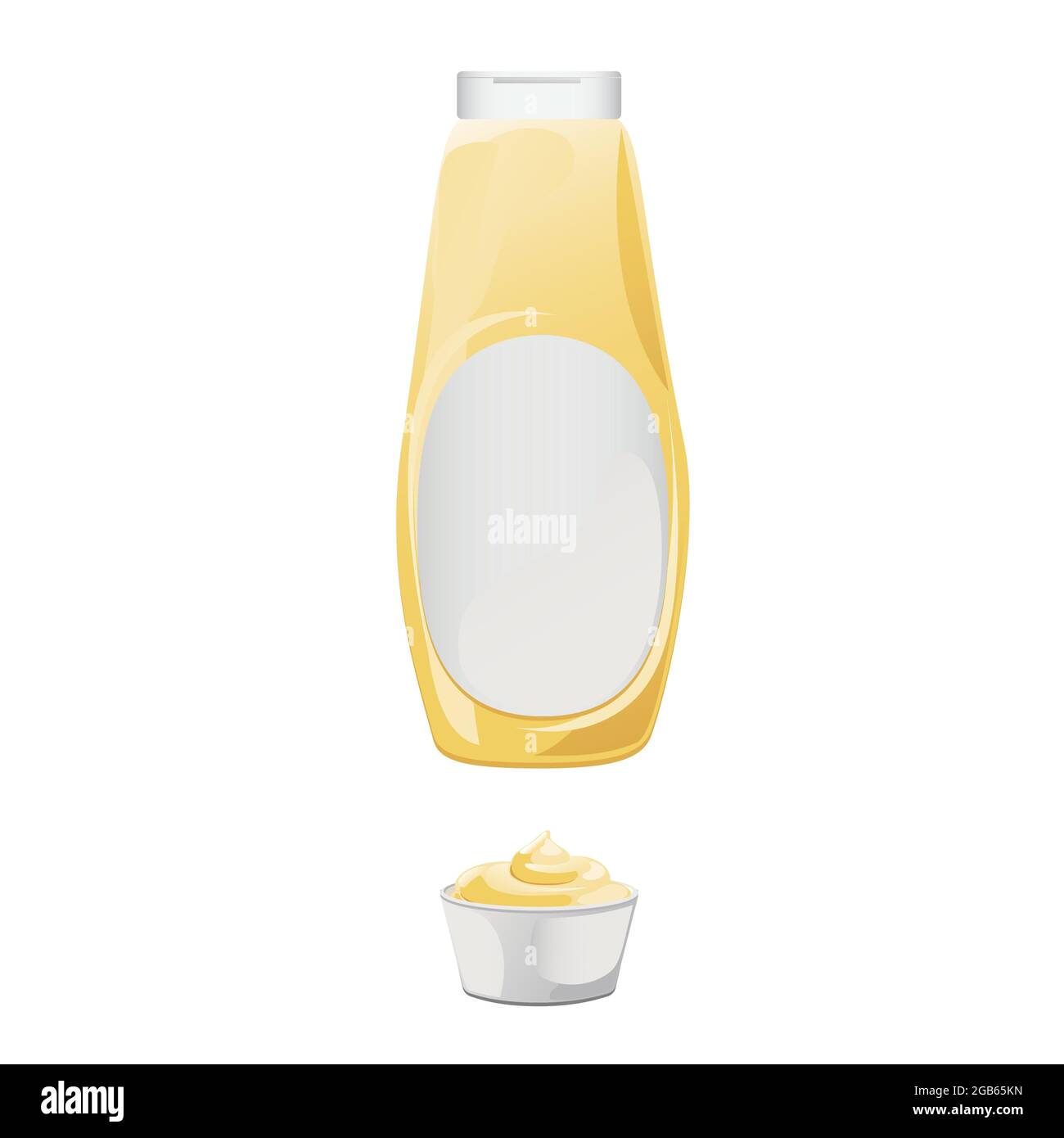 Mayonnaise in glass bottle with ceramic bowl. Jar with white sauce ...