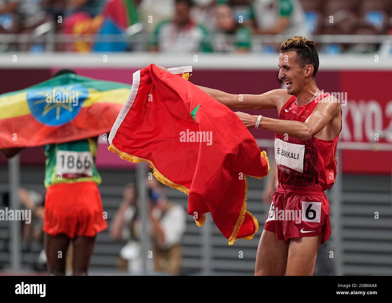 August 2, 2021: Soufiane El Bakkalifrom Marocco winning 3000 meter ...
