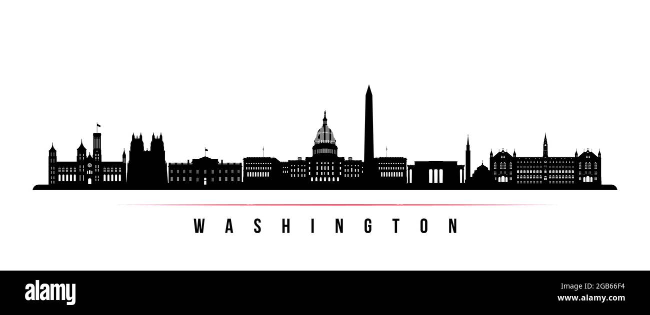 Washington city skyline horizontal banner. Black and white silhouette ...
