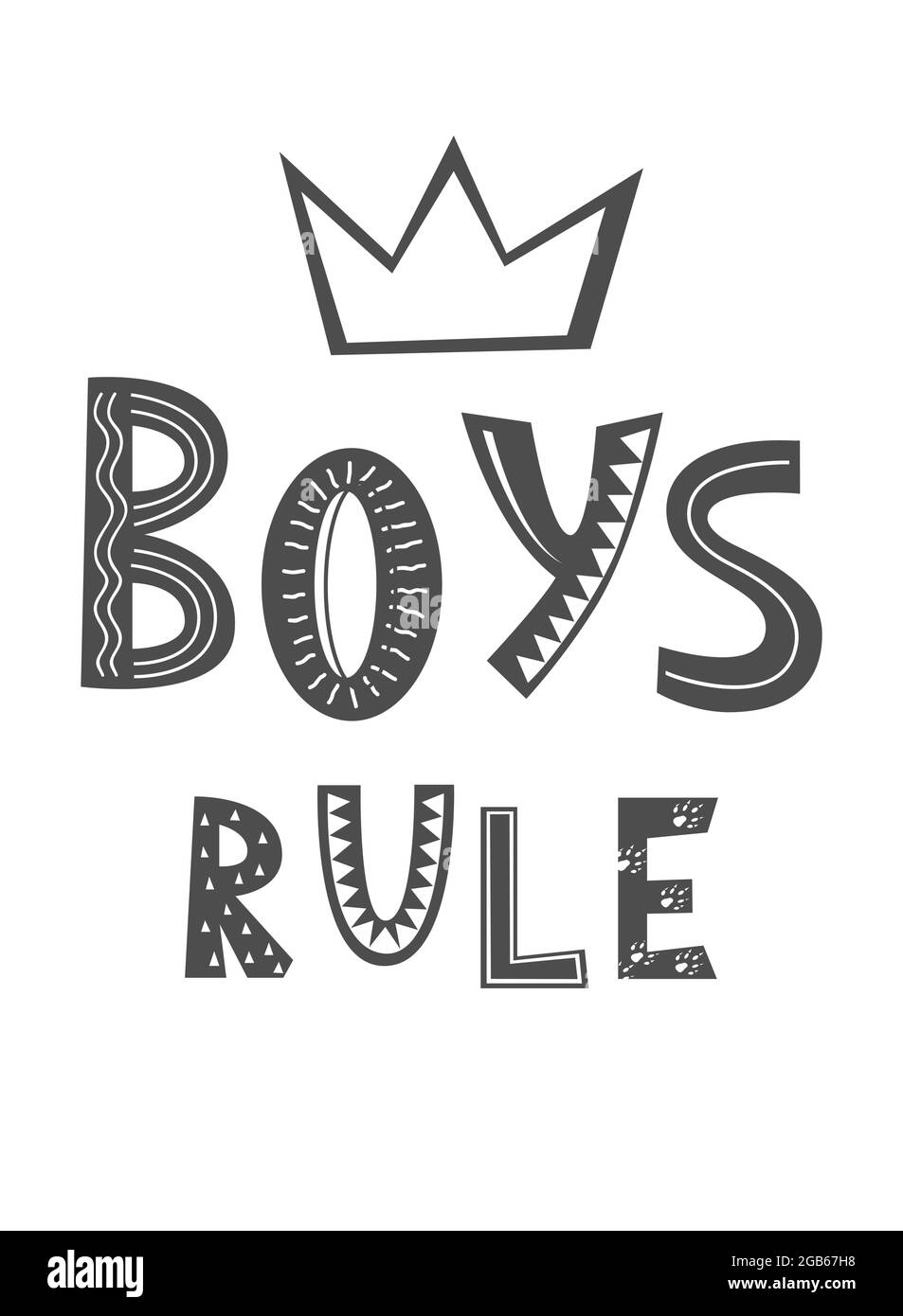 Boys Rule hand drawn lettering in Scandinavian style. Nursery poster ...