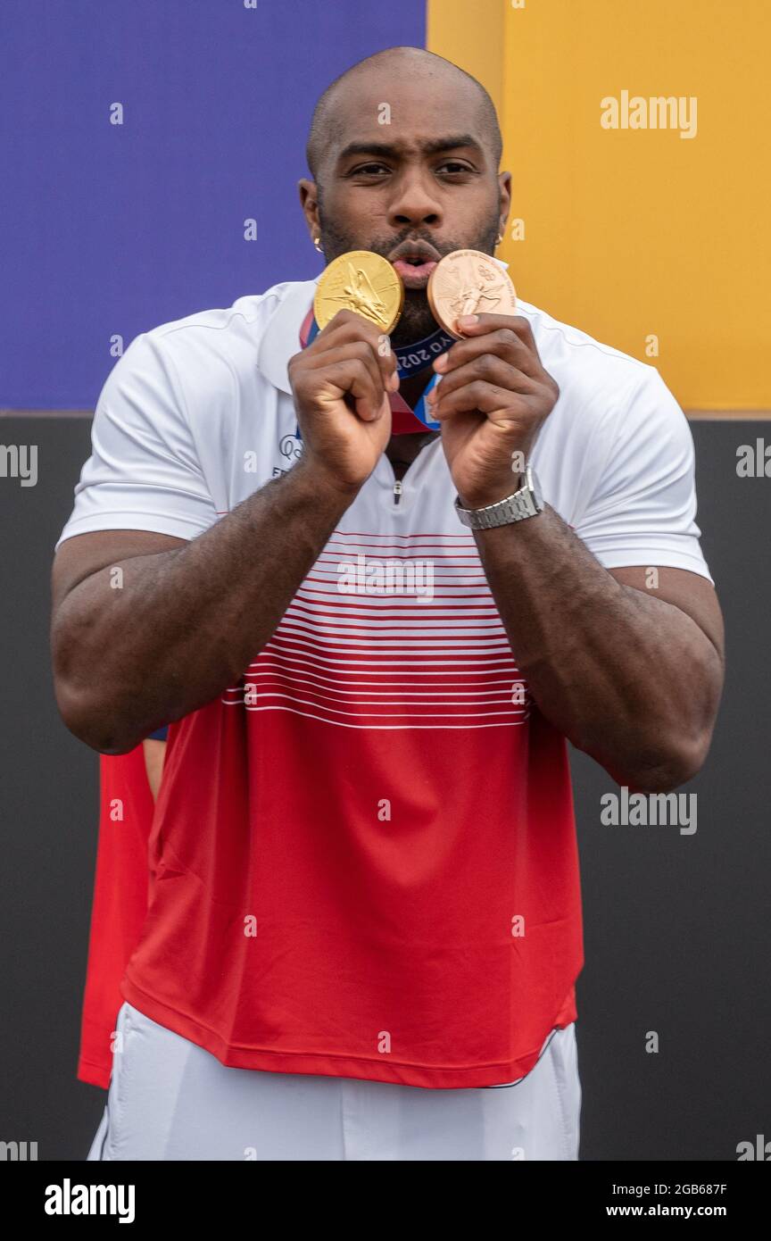 Teddy Riner in the Fan Zone during her return from the Tokyo 2020 ...