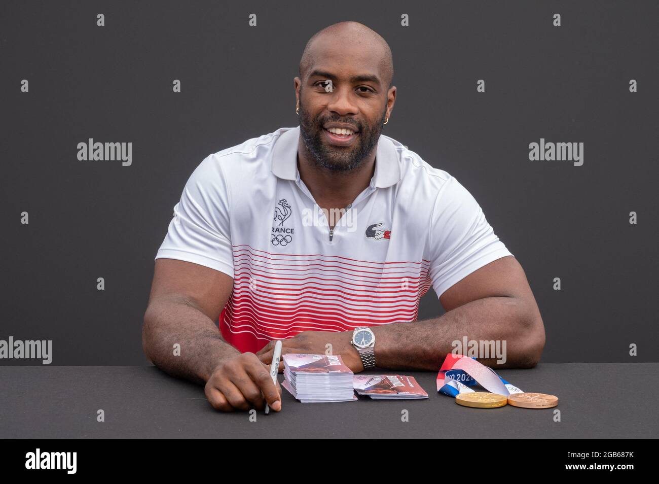 Teddy Riner in the Fan Zone during her return from the Tokyo 2020 ...