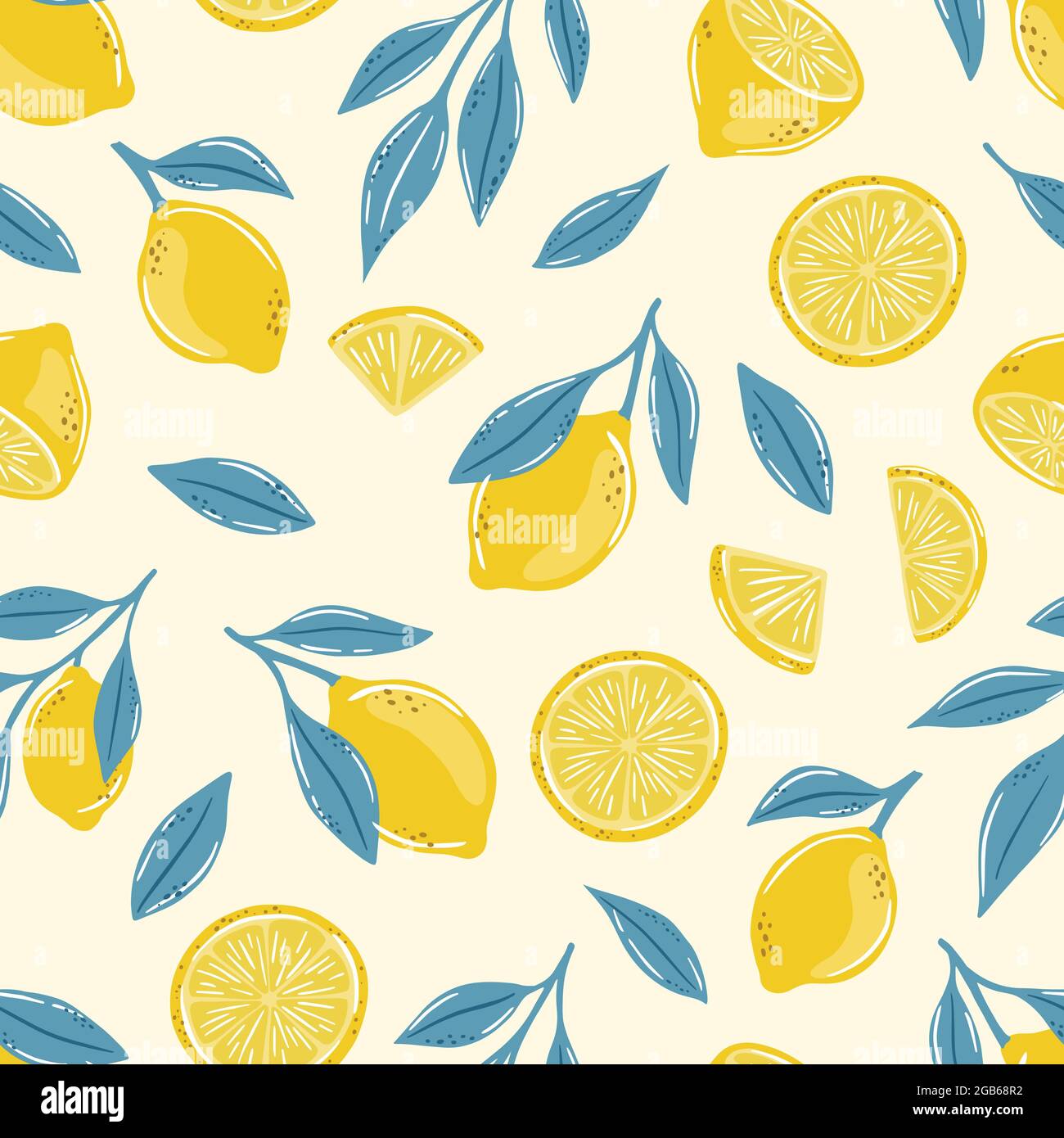 Seamless pattern of hand drawn lemons. Citrus fruit background. Perfect ...