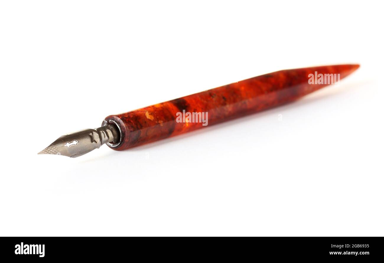 old ink pen isolated on white Stock Photo - Alamy