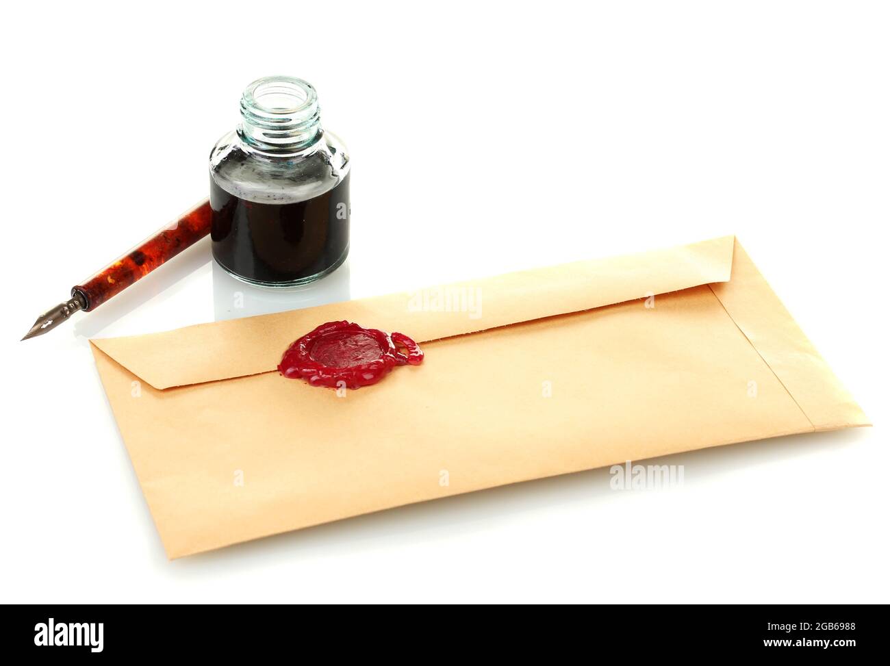 ink pen, inkwell and old letter isolated on white Stock Photo - Alamy