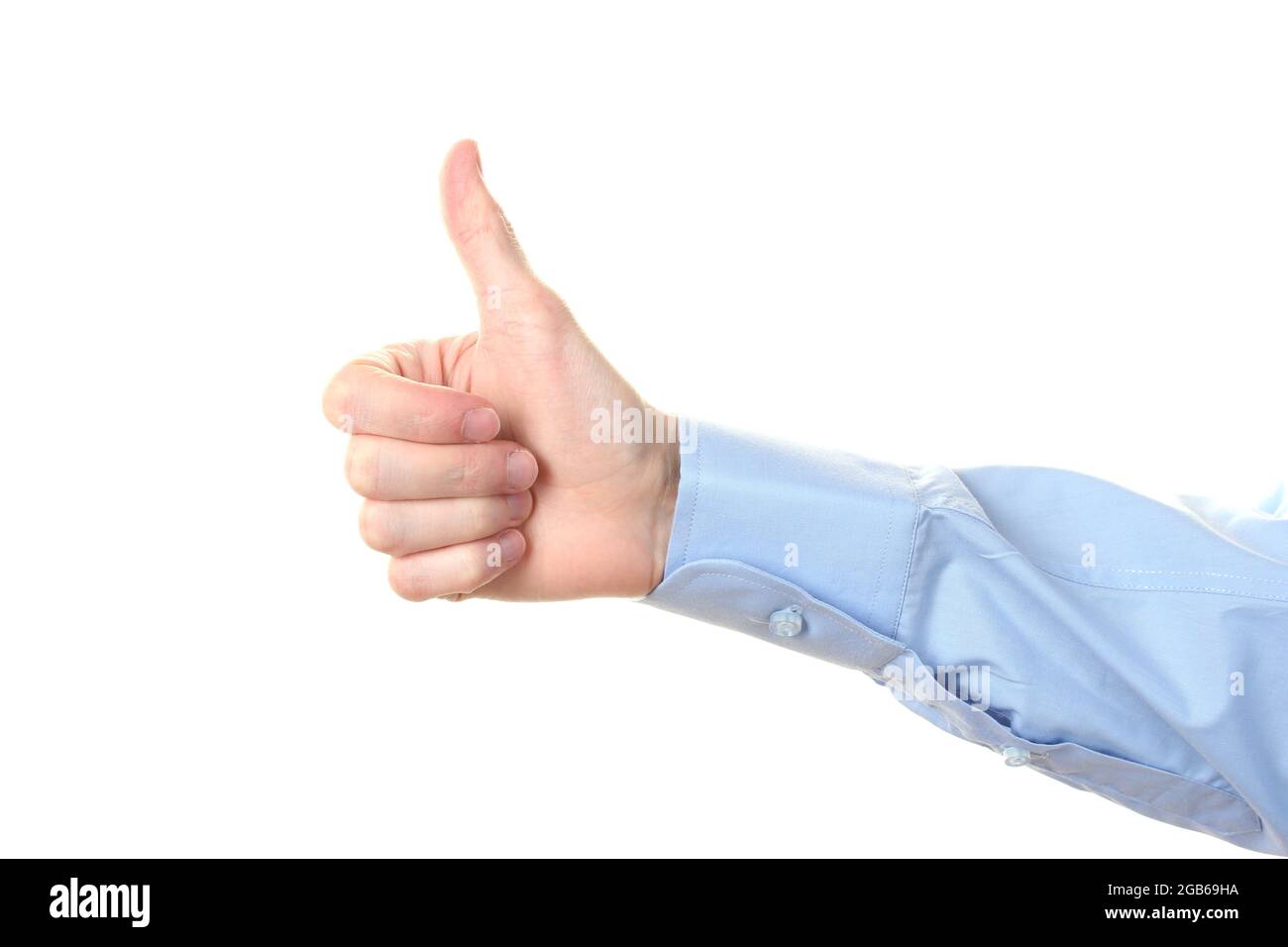 man's hand with thumb up ok signal isolated on white Stock Photo - Alamy