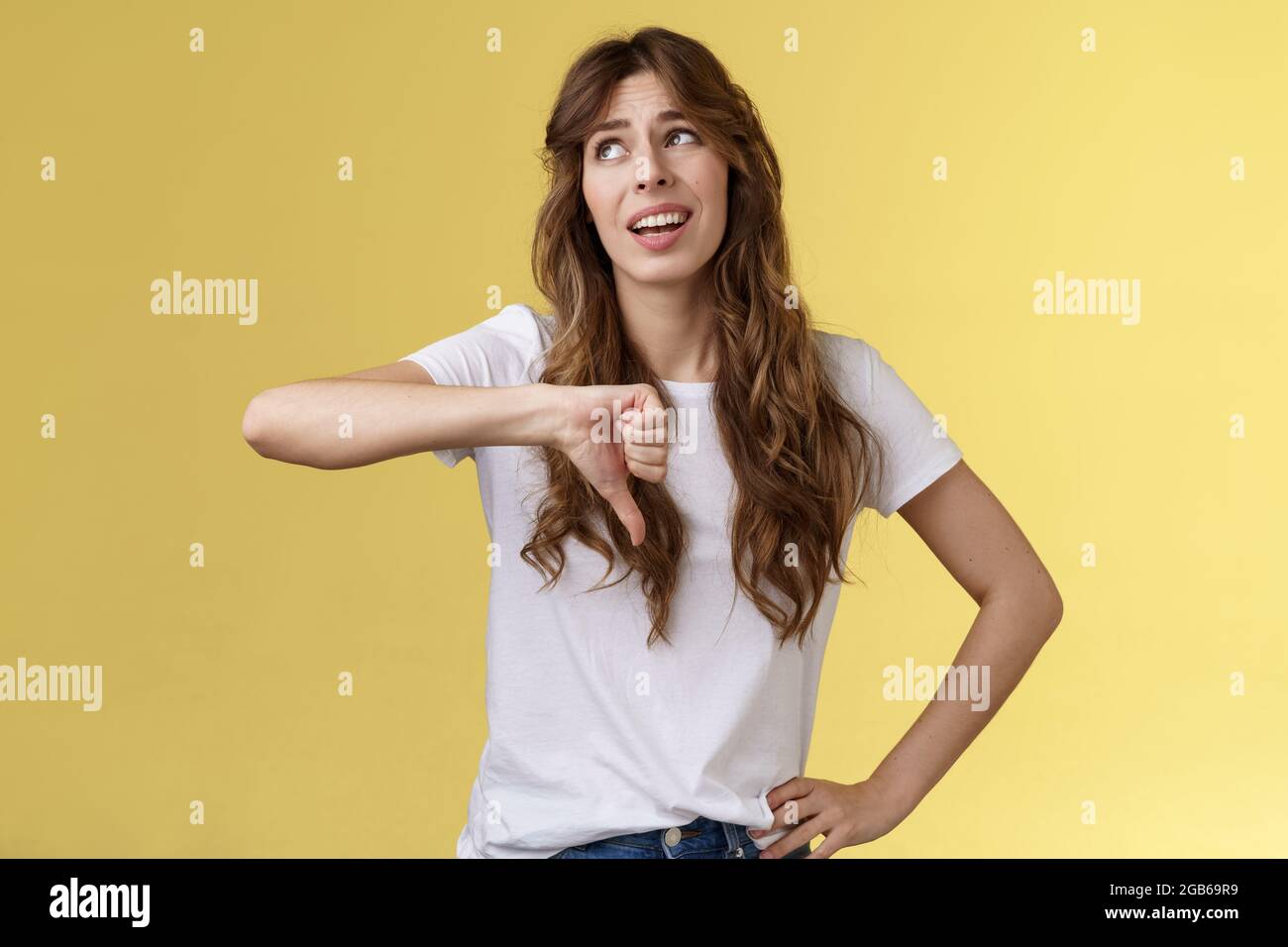 Blah blah boring. Unimpressed apathetic snobbish attractive curly ...