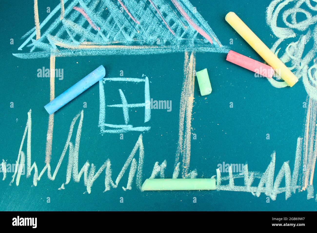 House, child's drawing with chalk Stock Photo - Alamy