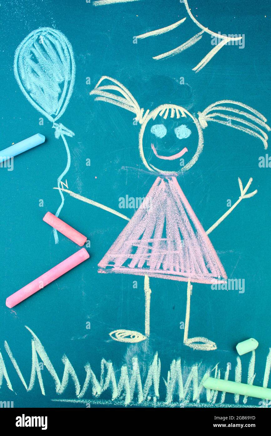 Little girl, child's drawing with chalk Stock Photo - Alamy