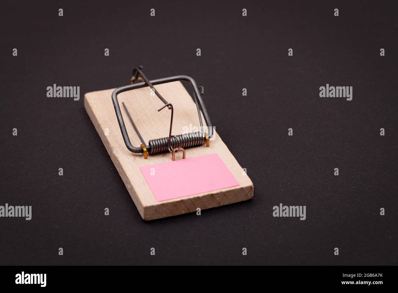 Blank Pink Sheet of Paper in Wooden Mousetrap - Template. Small Memo ...