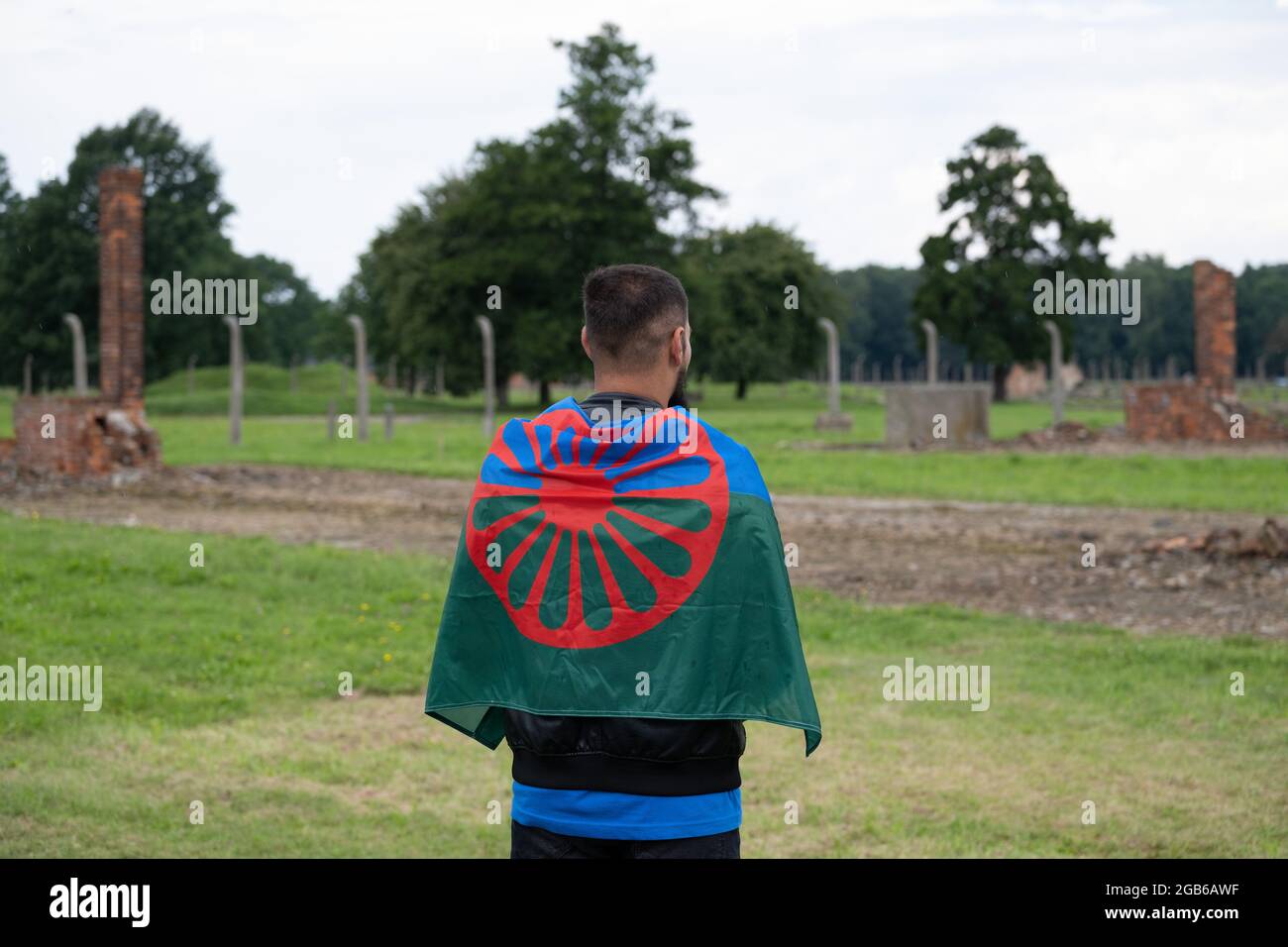Brzezinka, Poland. 02nd Aug, 2021. A Gypsy seen standing at the former ...