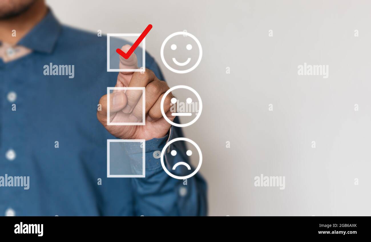 Businessmen choose to rating score happy icons with copy space ...