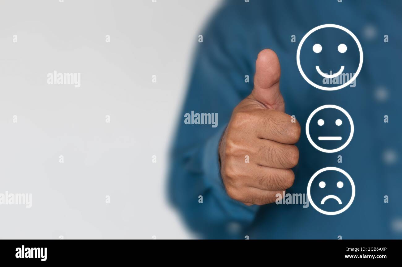 Businessmen choose to rating score happy icons with copy space ...