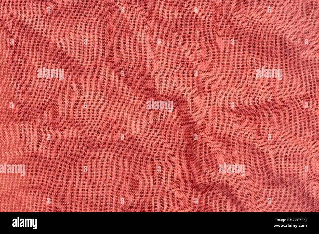 Red Burlap Fabric with Wrinkles background texture. Full Frame Stock ...