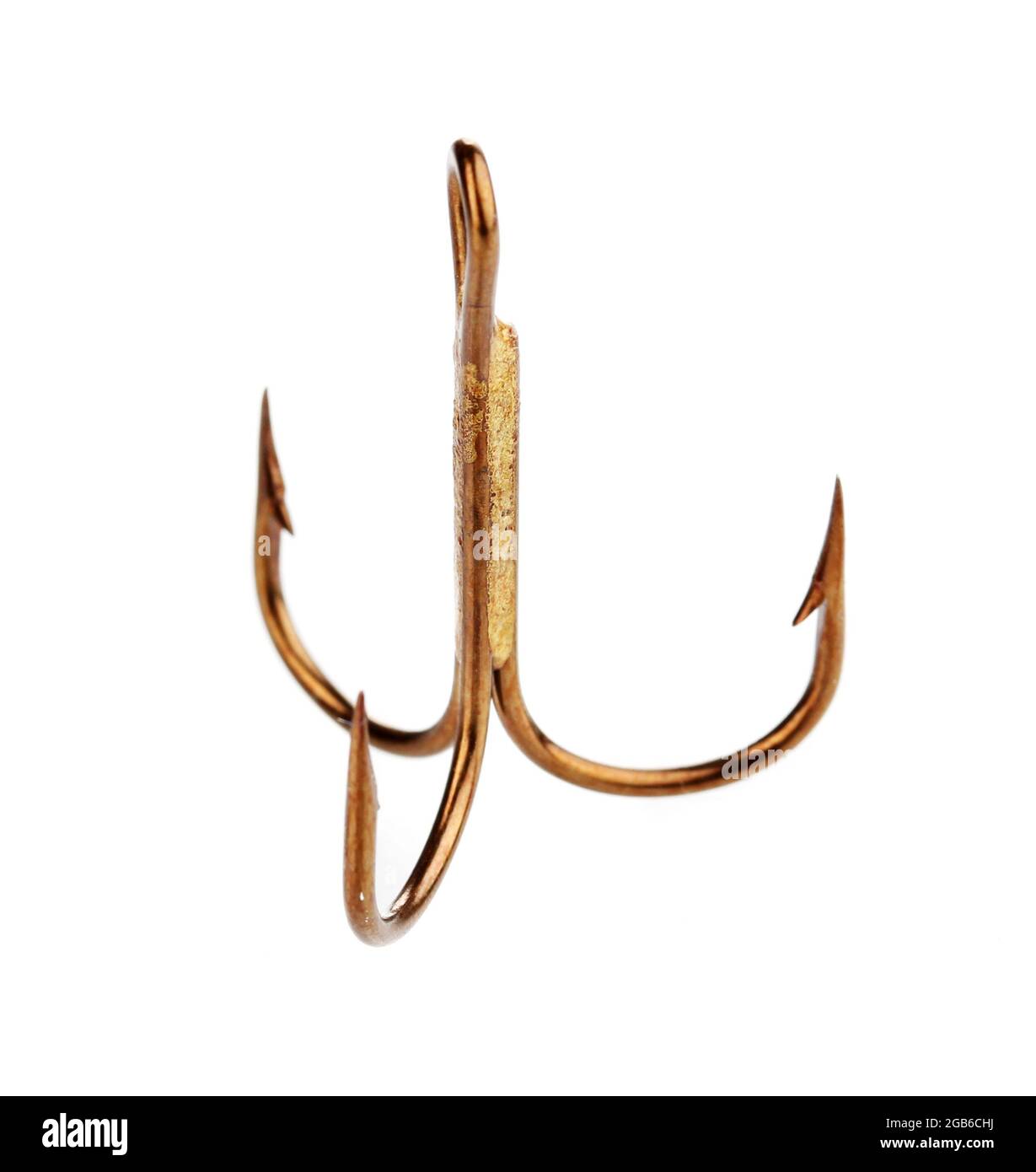 Treble fish hook isolated on white Stock Photo - Alamy