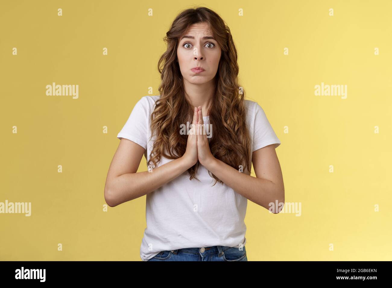 Pretty please beg you help me. Innocent cute lovely upset caucasian ...