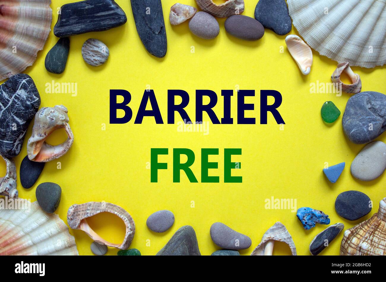 Barrier free symbol. Words 'Barrier free' on a beautiful yellow ...