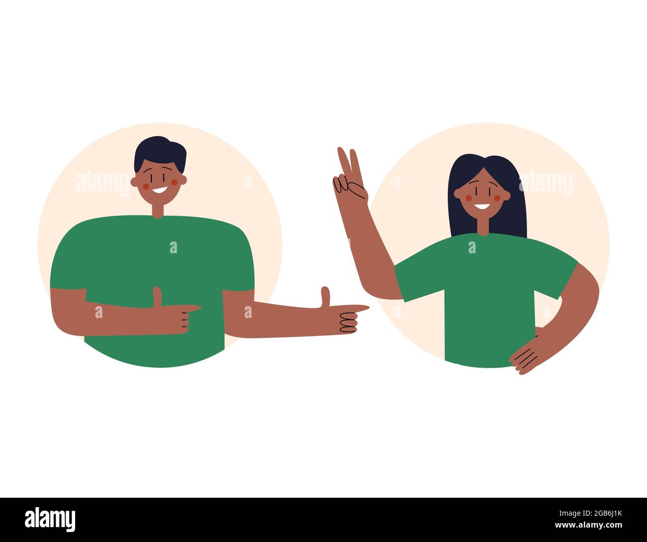 Happy black cartoon characters demonstrate positive emotions with ...