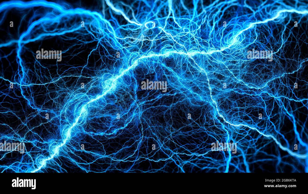 Blue glowing lightning, computer generated abstract background, 3D ...