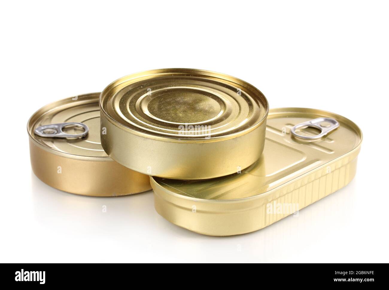 Three tin cans isolated on white Stock Photo - Alamy