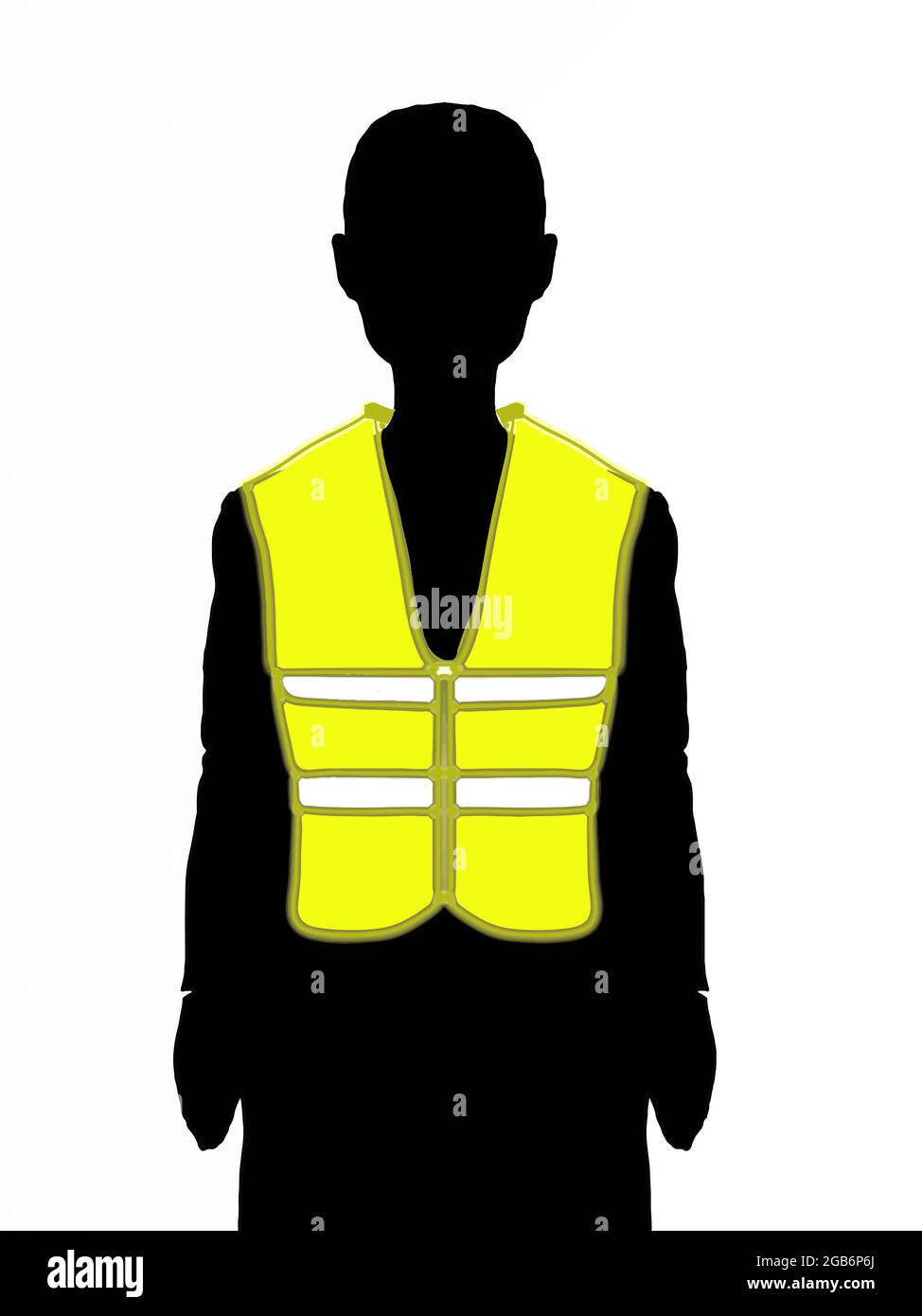 people silhouette and half bady wearing yellow vest illustration Stock ...