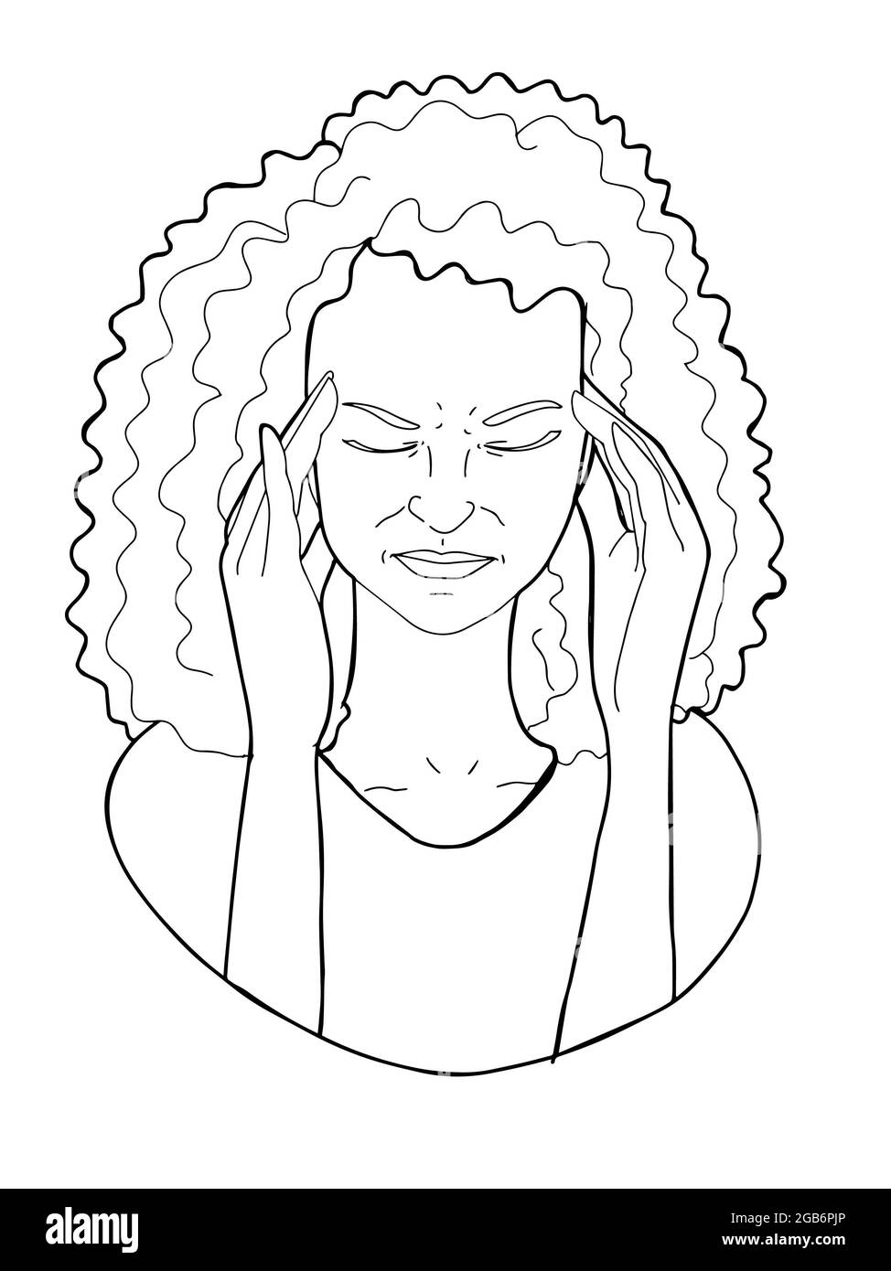 A headache , woman half body illustration,line drawing Stock Photo - Alamy