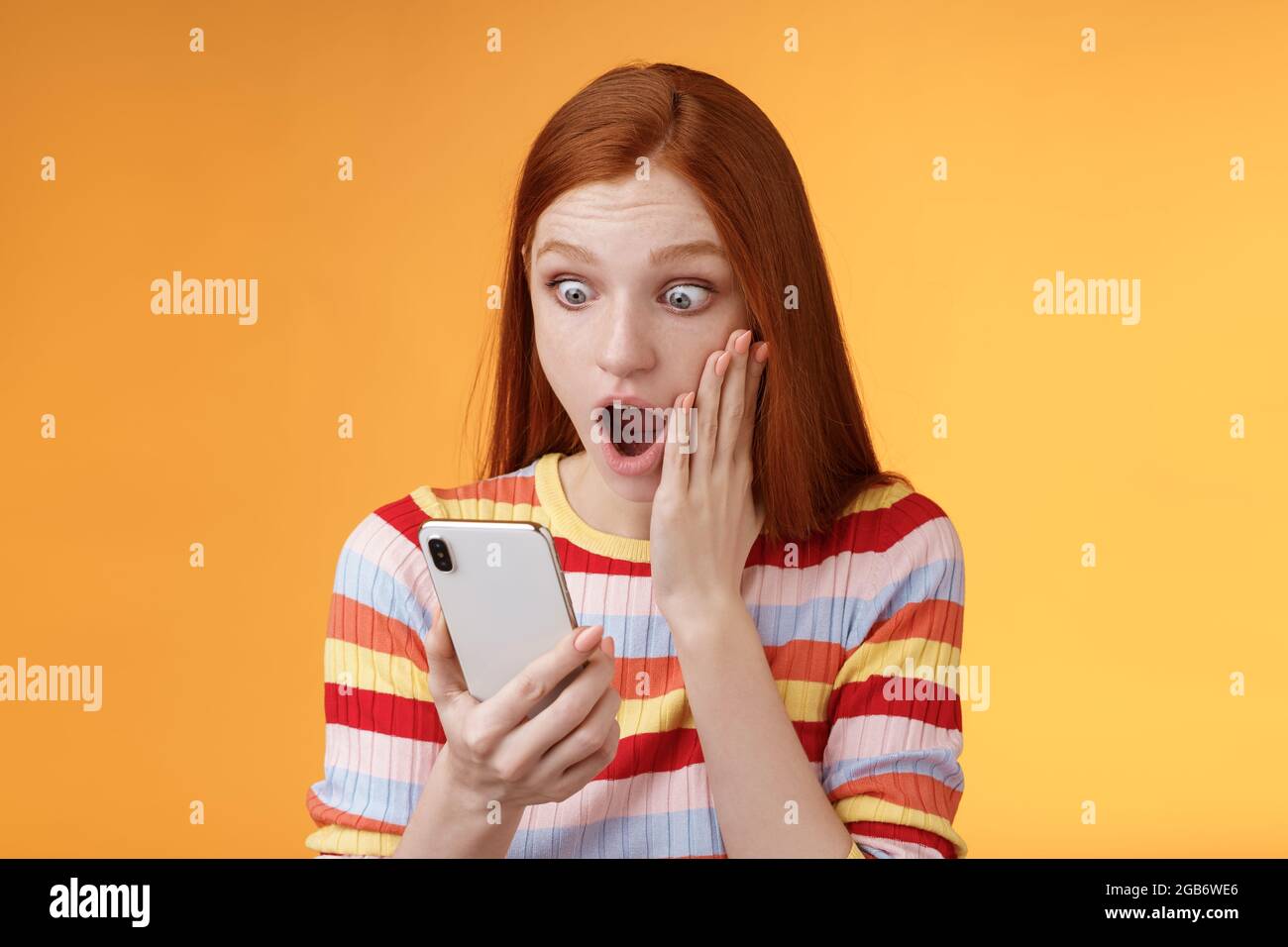 Omg what heck. Portrait shocked concerned young redhead sensitive ...