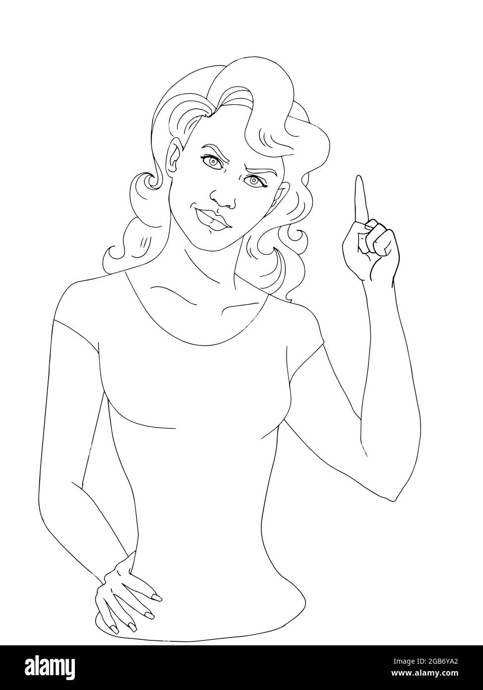 pop art ,characters ,cartoon woman ,pointing up line drawing Stock ...