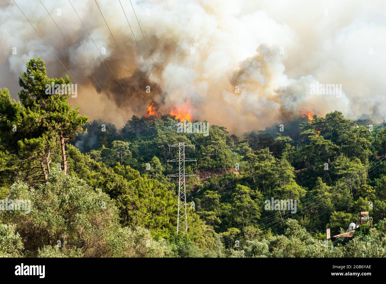 Forest fire in Hisaronu neighbourhood of Marmaris resort town in Turkey ...
