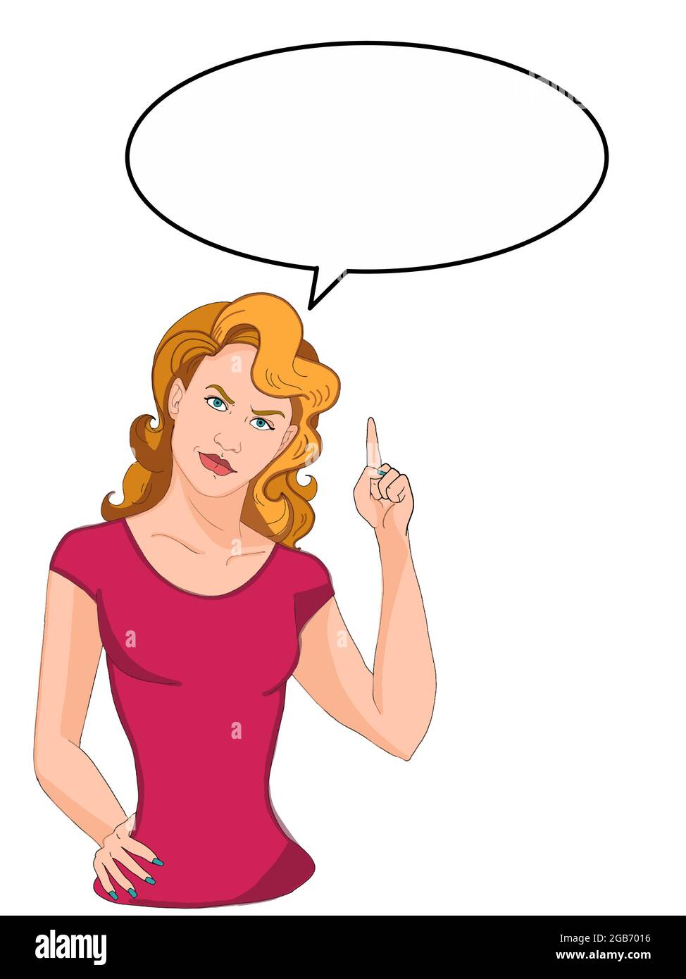 Pop Art Characters Cartoon Woman Pointing Up Speech Bubble Stock