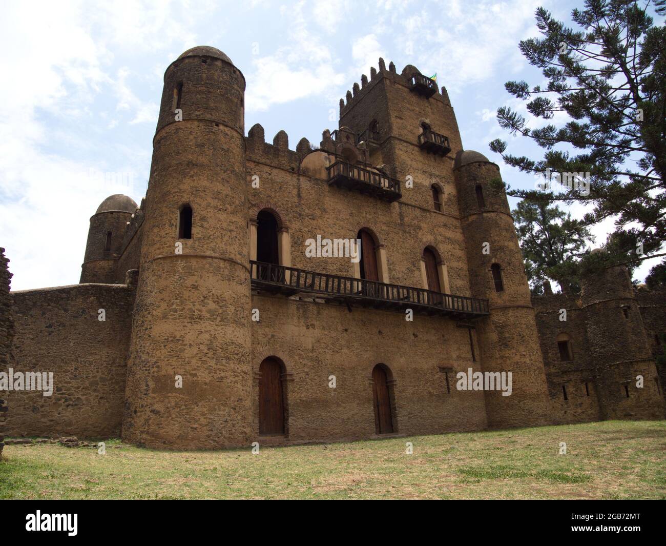 Closeup portrait of old medieval castle Fasil Ghebbi in Gondar ...