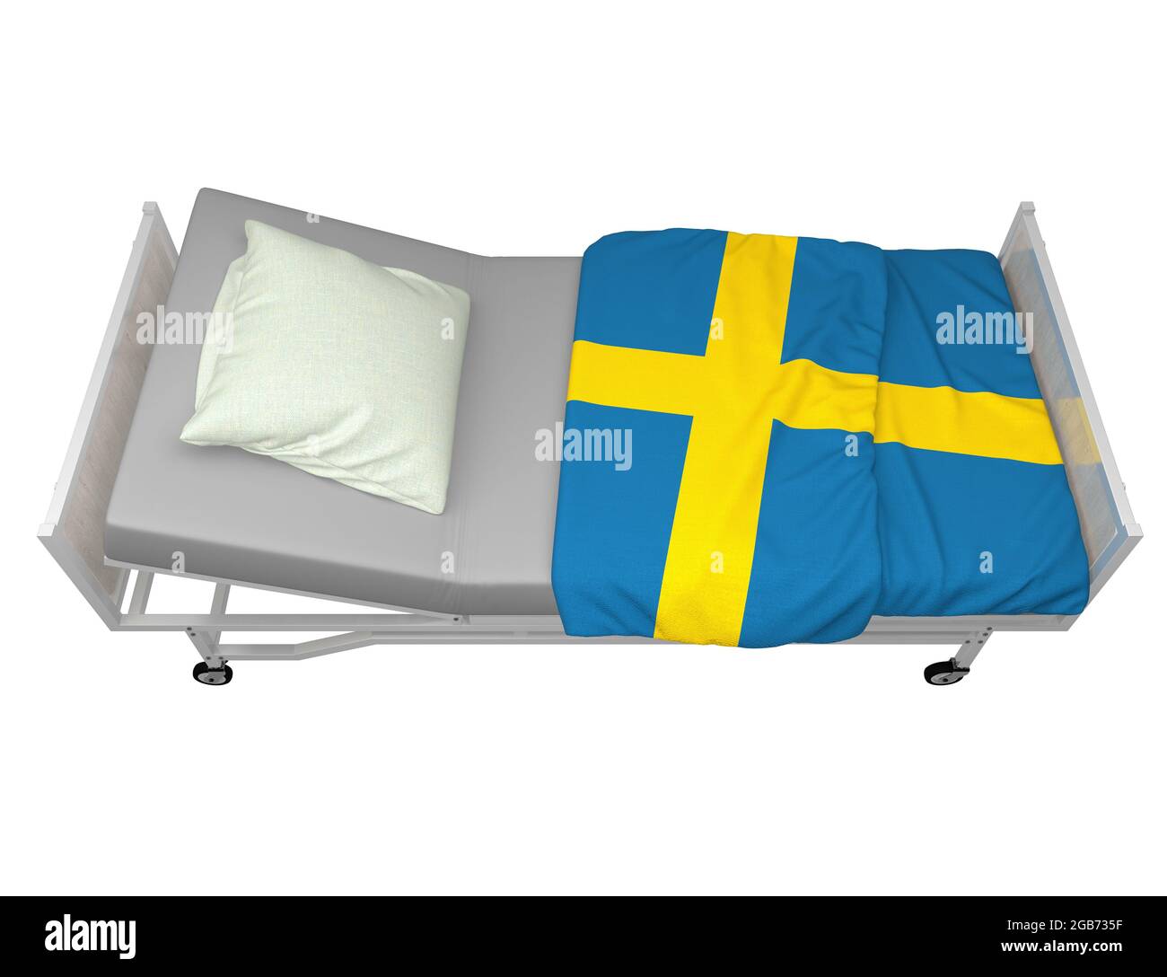 hospital bed with Sweden flag isolated on white. 3d rendering Stock ...