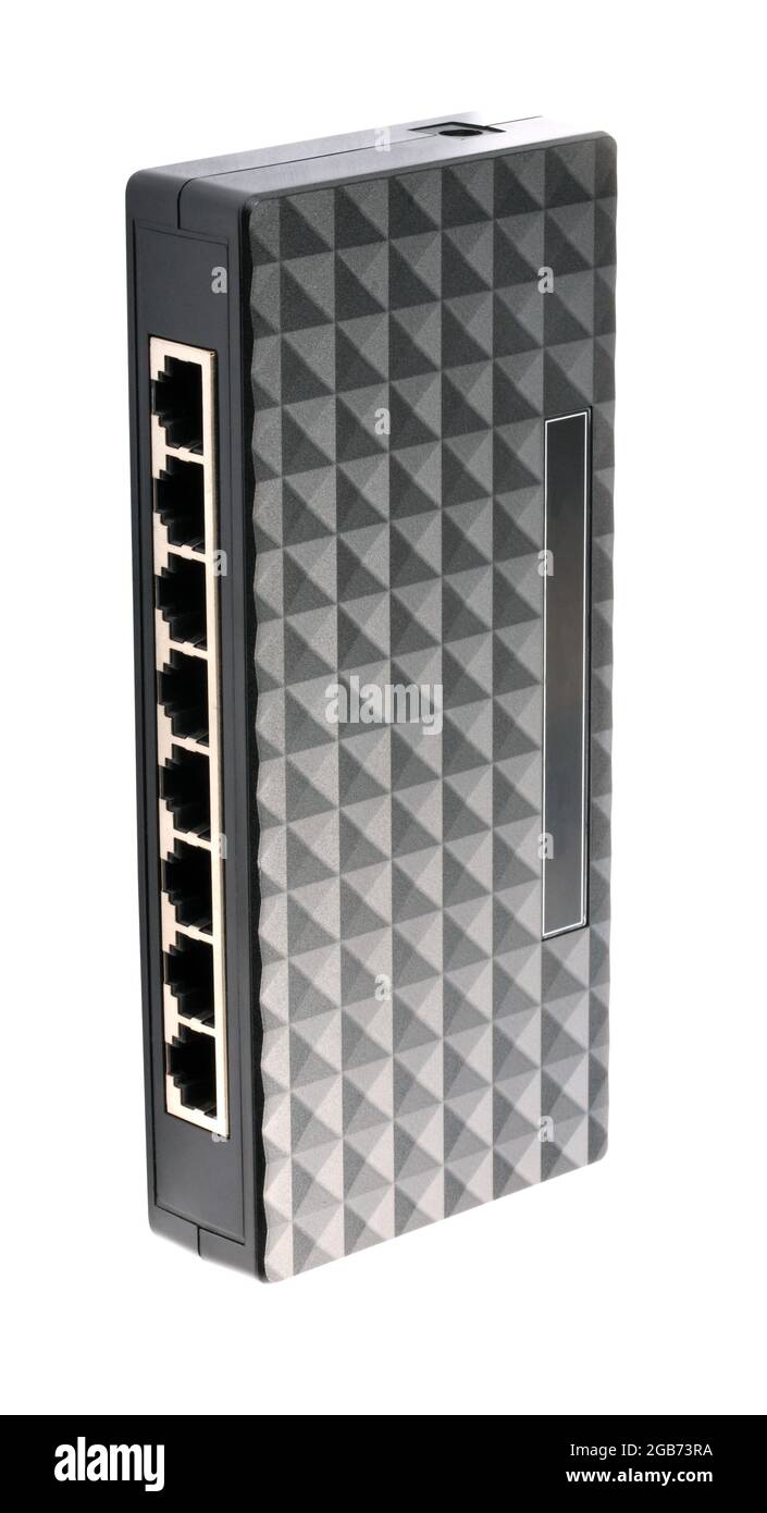 black 8 Port Plastic Ethernet Switch isolated on white background at ...