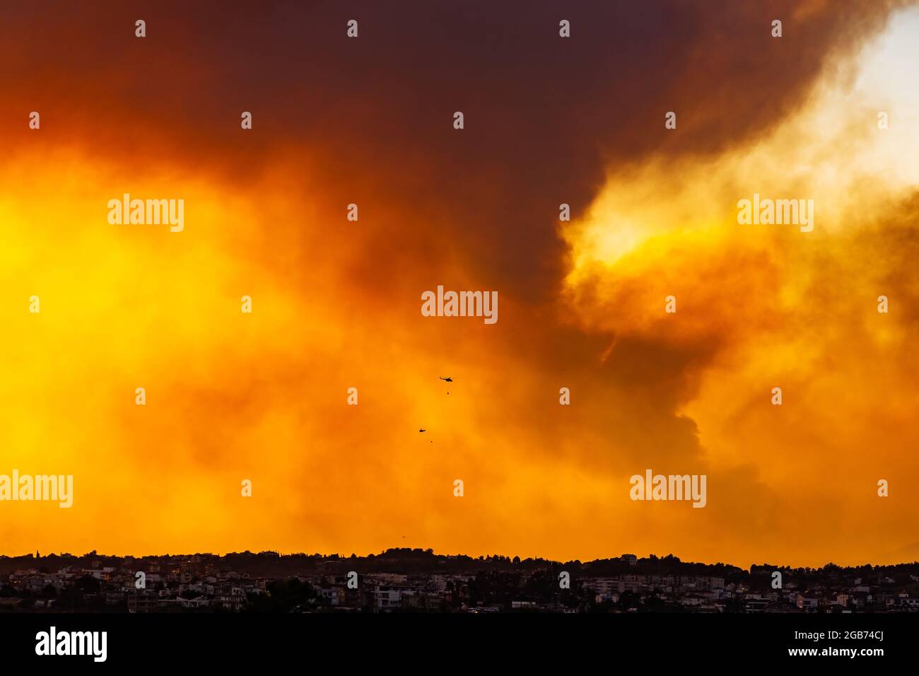 Fire in Manavgat Antalya Turkey, fire fumes in the city, fire planes ...