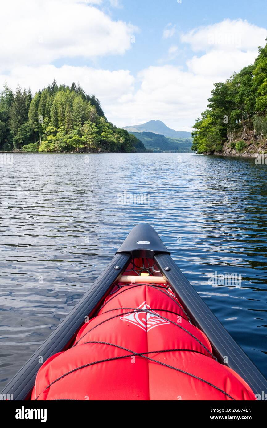 Canoe on Loch Ard with Ben Lomond in the distance, Loch Ard, Loch ...