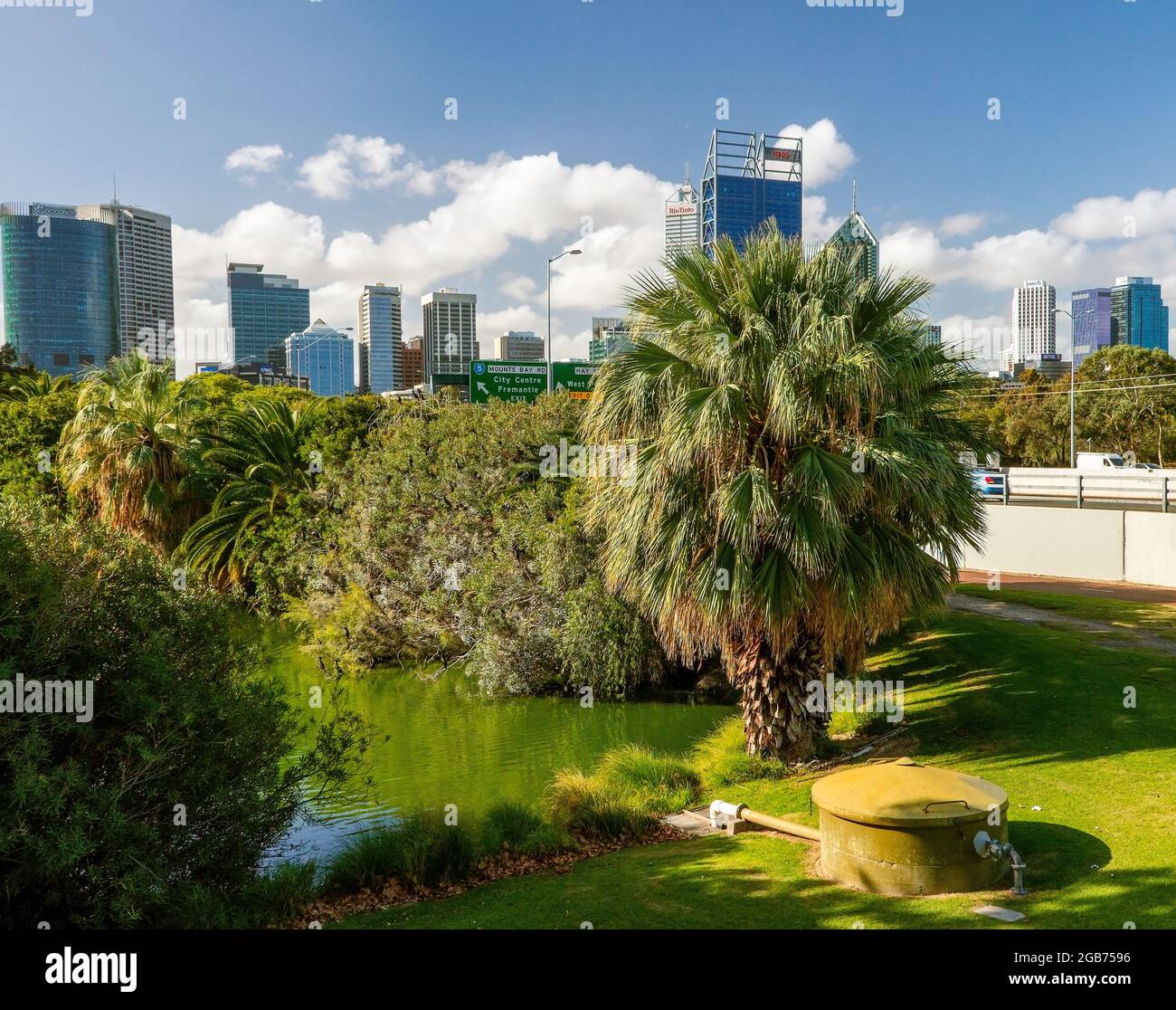 Skyline of the City of Perth and John Oldham Park, Perth, Australia, WA ...