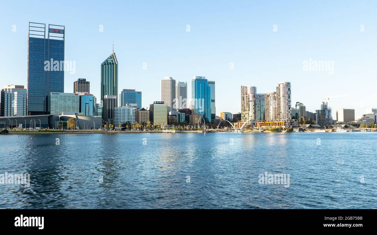 City skyline of Perth with the Swan River, West Coast of Australia ...