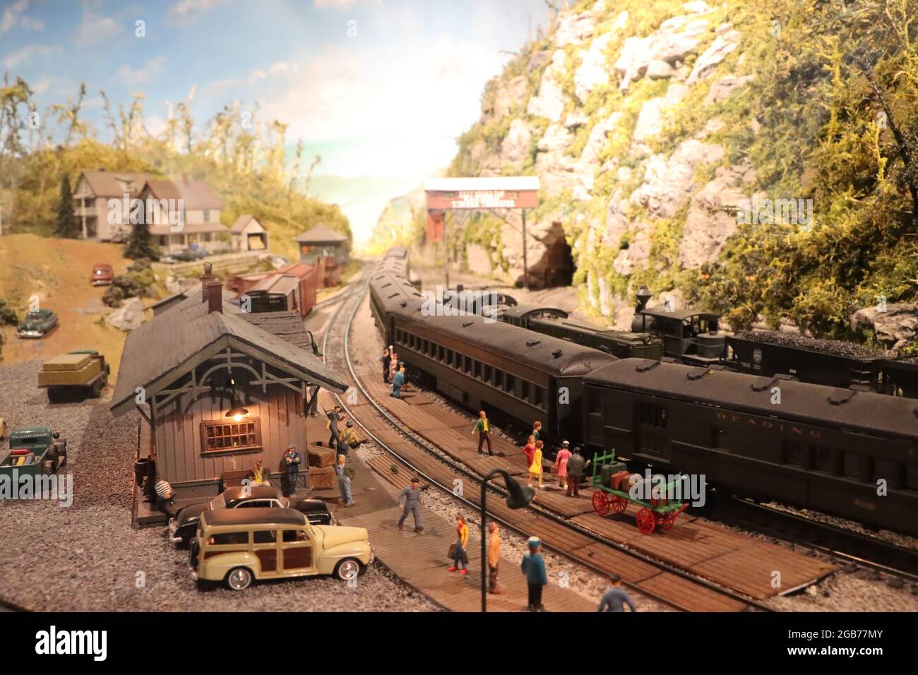 Vintage railway station scene miniature models on display at rail road ...