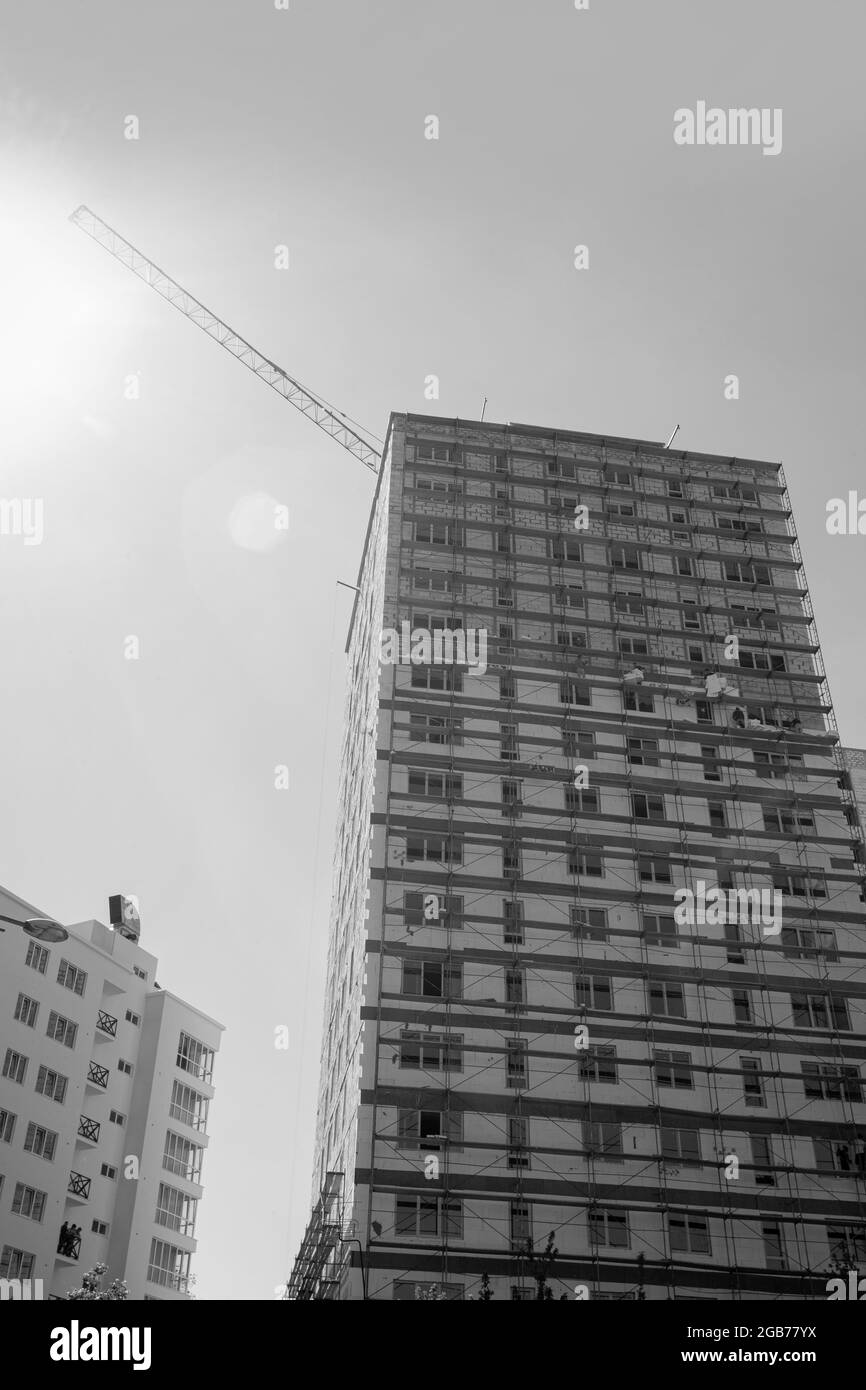 Modern housing development and blue sky Black and White Stock Photos & Images - Alamy