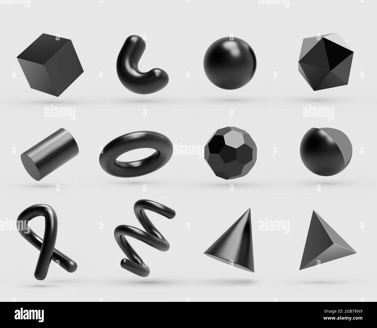 Realistic 3D black metal Geometric Shapes Objects. Realistic geometry ...