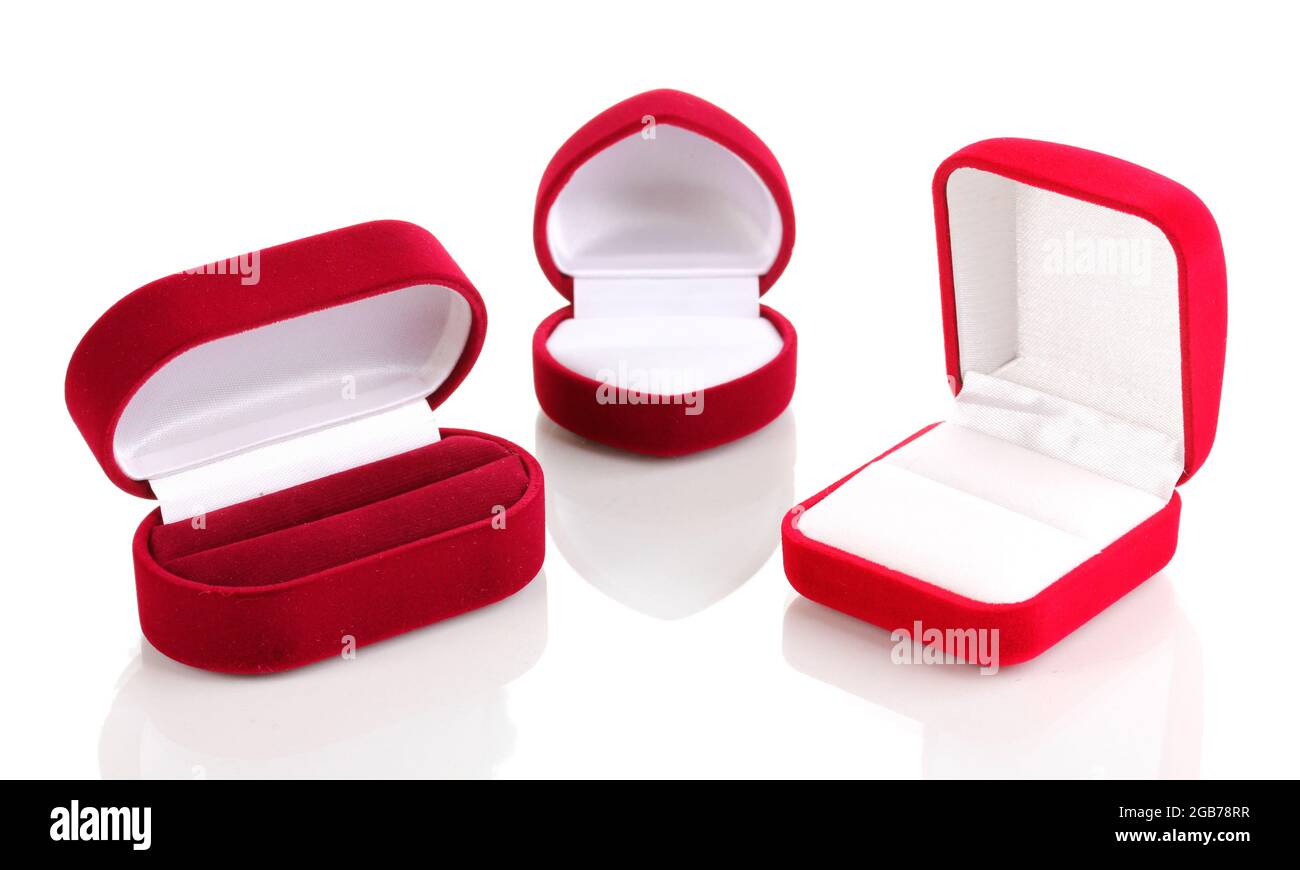 Red jewelry boxes isolated on white Stock Photo - Alamy