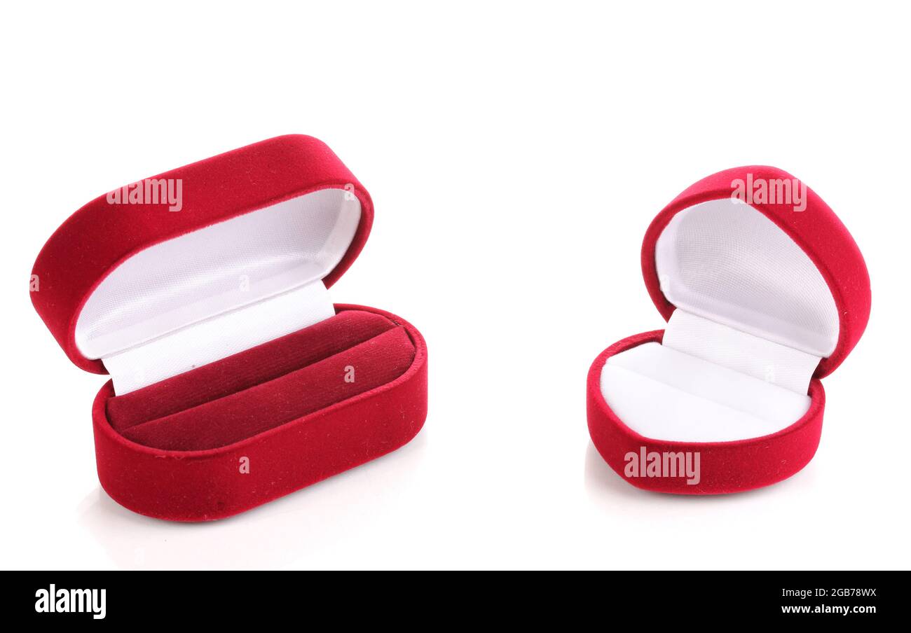 Red jewelry boxes isolated on white Stock Photo - Alamy