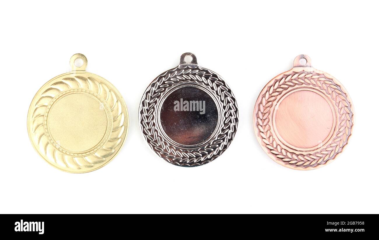 Three medals isolated on white Stock Photo - Alamy