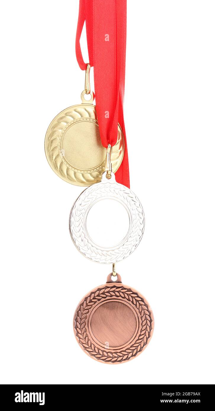 Three medals isolated on white Stock Photo - Alamy