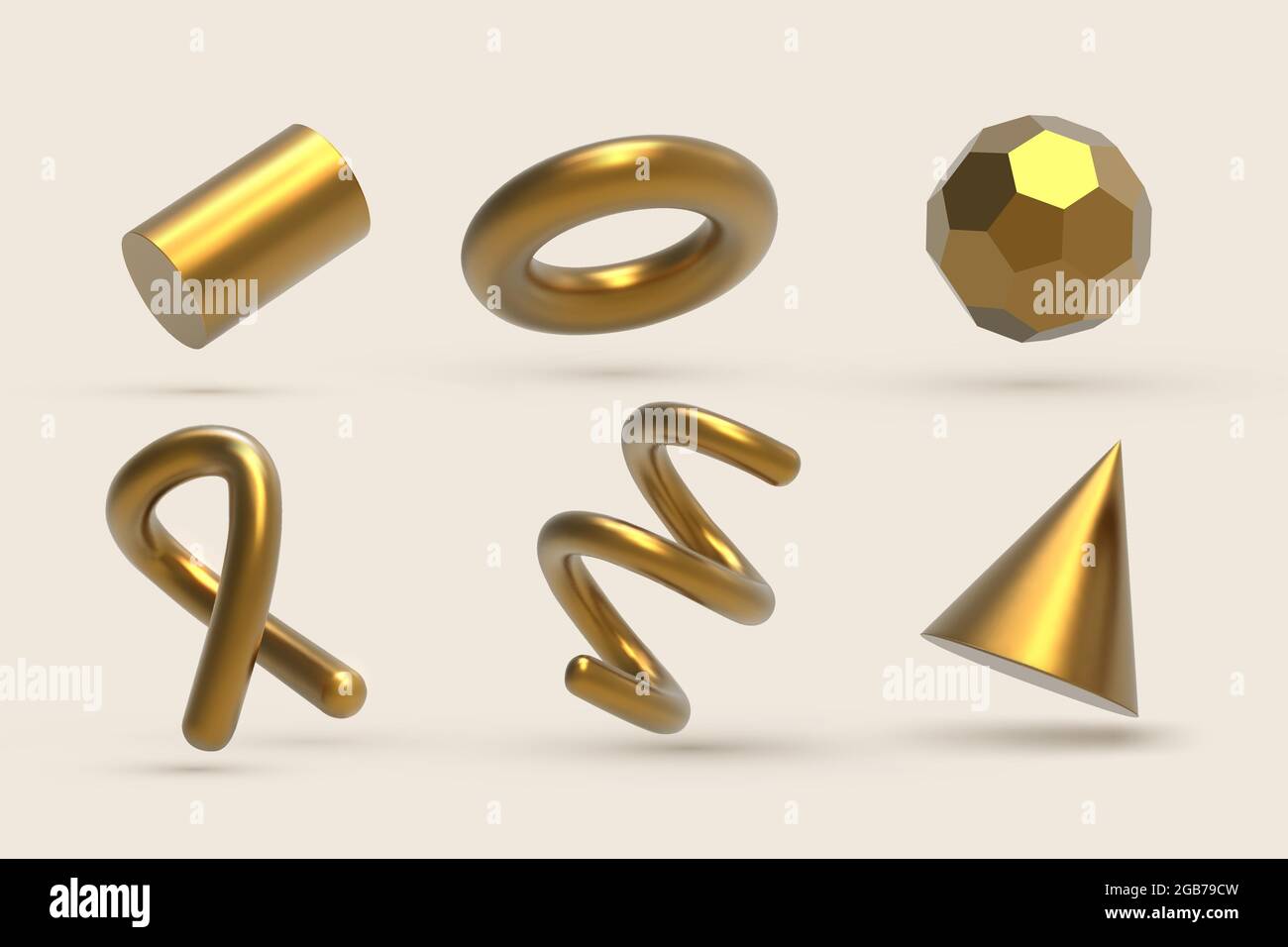 Realistic 3D Golden Geometric Shapes Objects. Realistic geometry ...