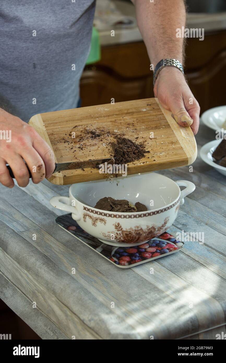 Step-by-step process of making chocolates from dark chocolate and ...
