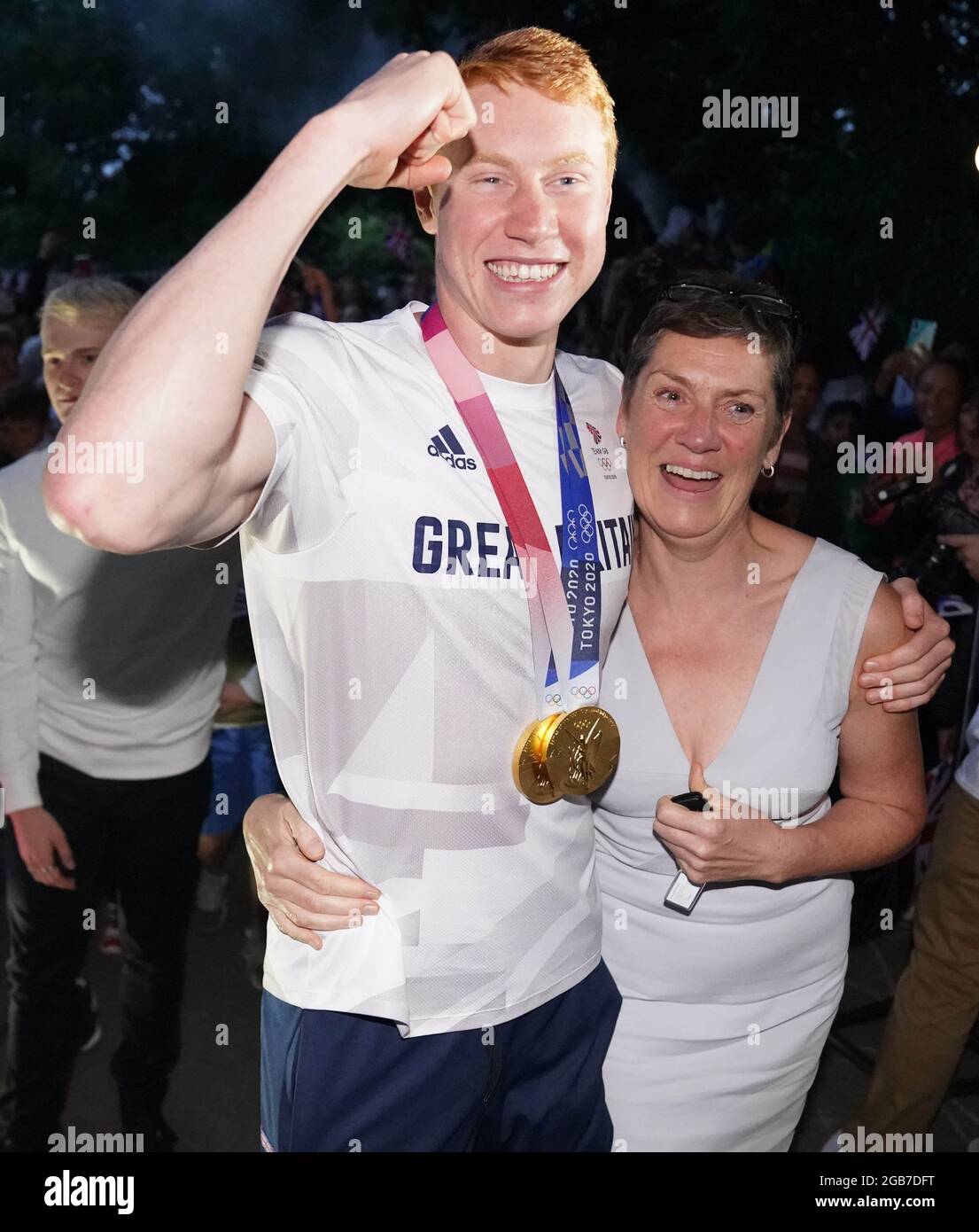 British swimmer Tom Dean, with his mother Jacquie Hughes, at a welcome ...
