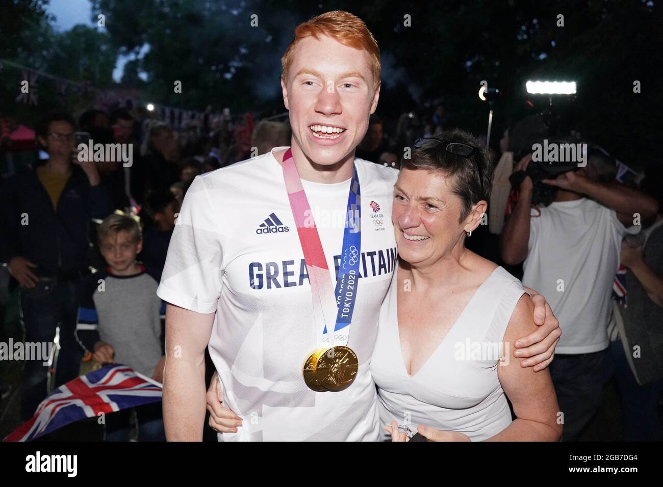 British swimmer Tom Dean, with his mother Jacquie Hughes, at a welcome ...